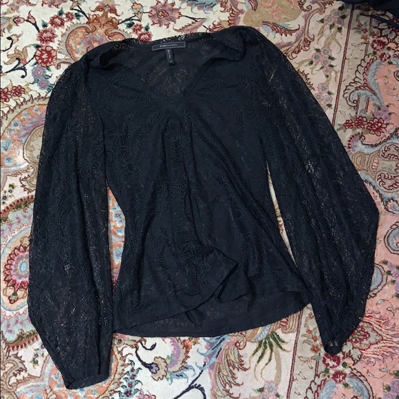 BCBGMaxAzria | Tops | Bcbg Maxazria Black Long Sleeve Sheer Lace Top ...